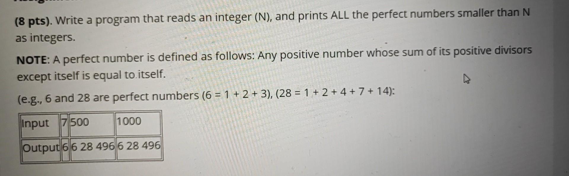 Solved 8 Pts Write A Program That Reads An Integer N