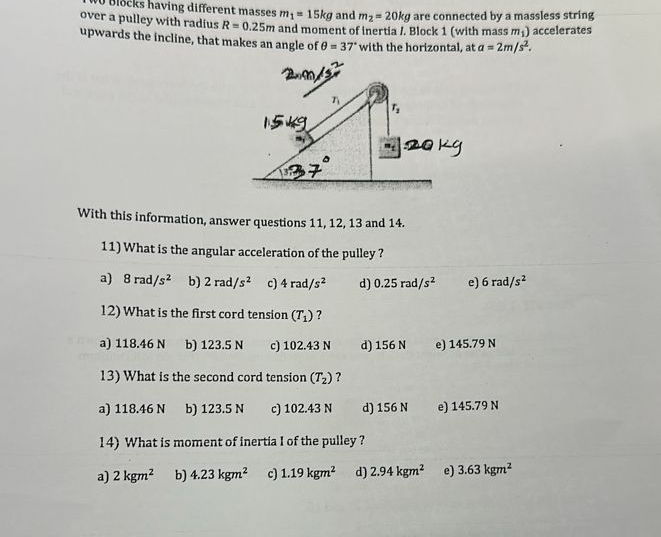 Solved orocks having different masses m1=15kg ﻿and m2=20kg | Chegg.com