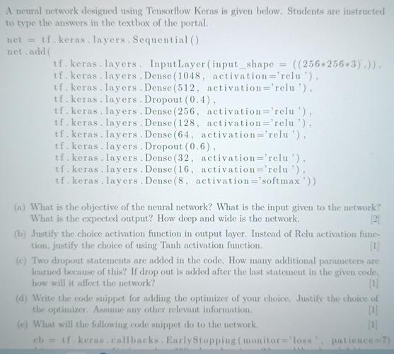 Solved A neural network designed using Tensorflow Keras is | Chegg.com