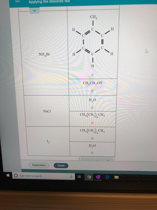Solved Applying like dissolves like NH,Br - CH,CH,OH H,O | Chegg.com