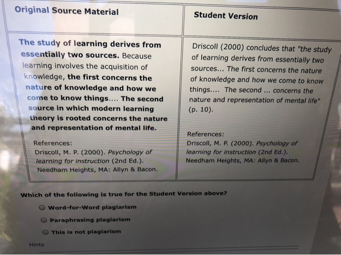 Solved Original Source Material Student Version Learning | Chegg.com