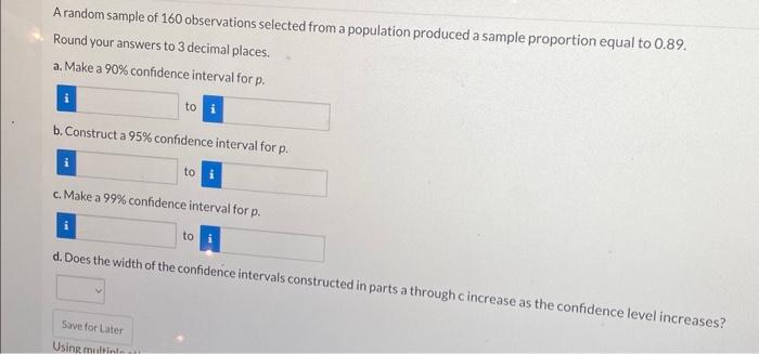 Solved A random sample of 160 observations selected from a | Chegg.com