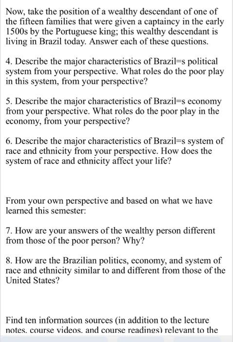 BRAZILIAN SOCIETY AS SEEN FROM THE BOTTOM AND FROM | Chegg.com