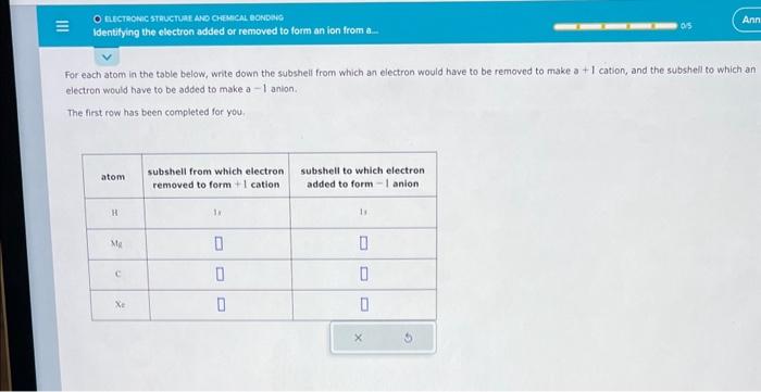 Solved For each atom in the table below, write down the | Chegg.com