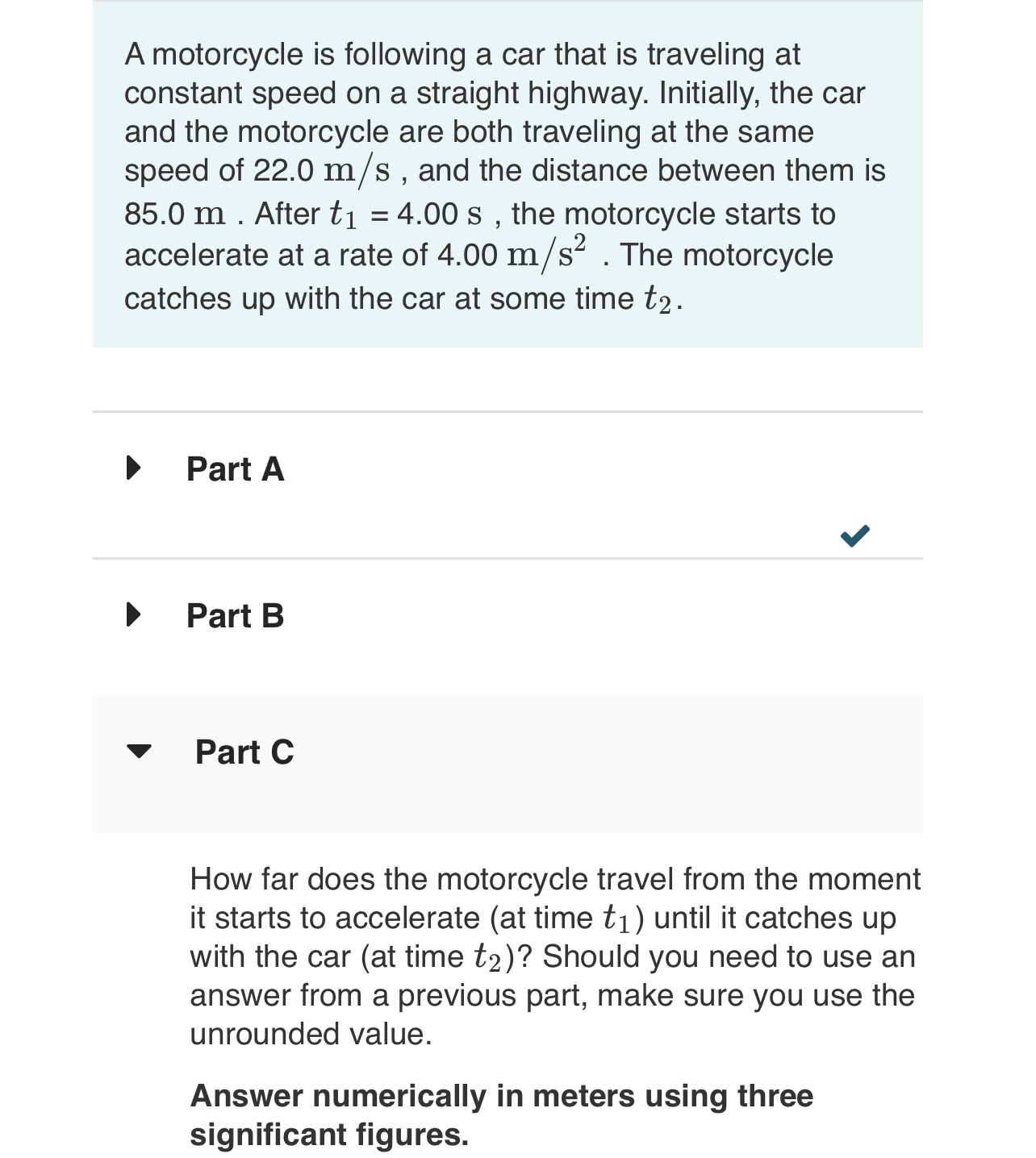 Solved A motorcycle is following a car that is traveling at | Chegg.com