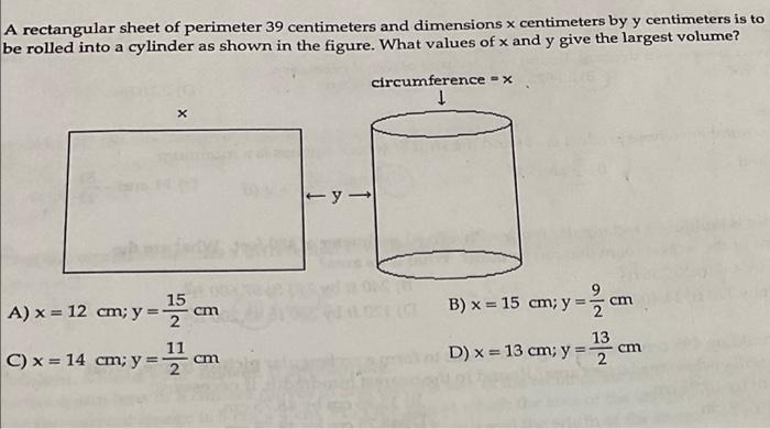 Solved A rectangular sheet of perimeter 39 centimeters and | Chegg.com