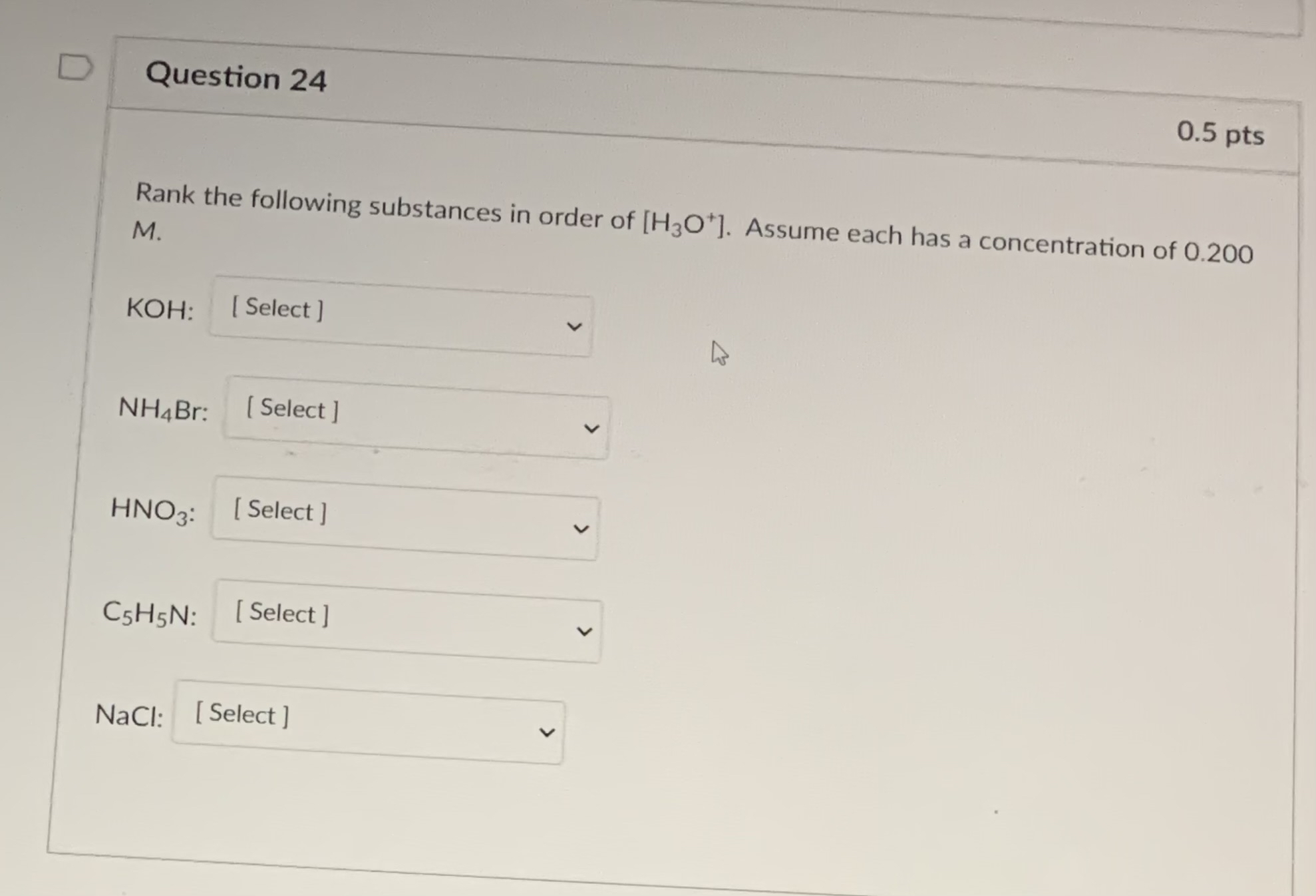 Solved Question 240.5 ﻿ptsRank the following substances in | Chegg.com