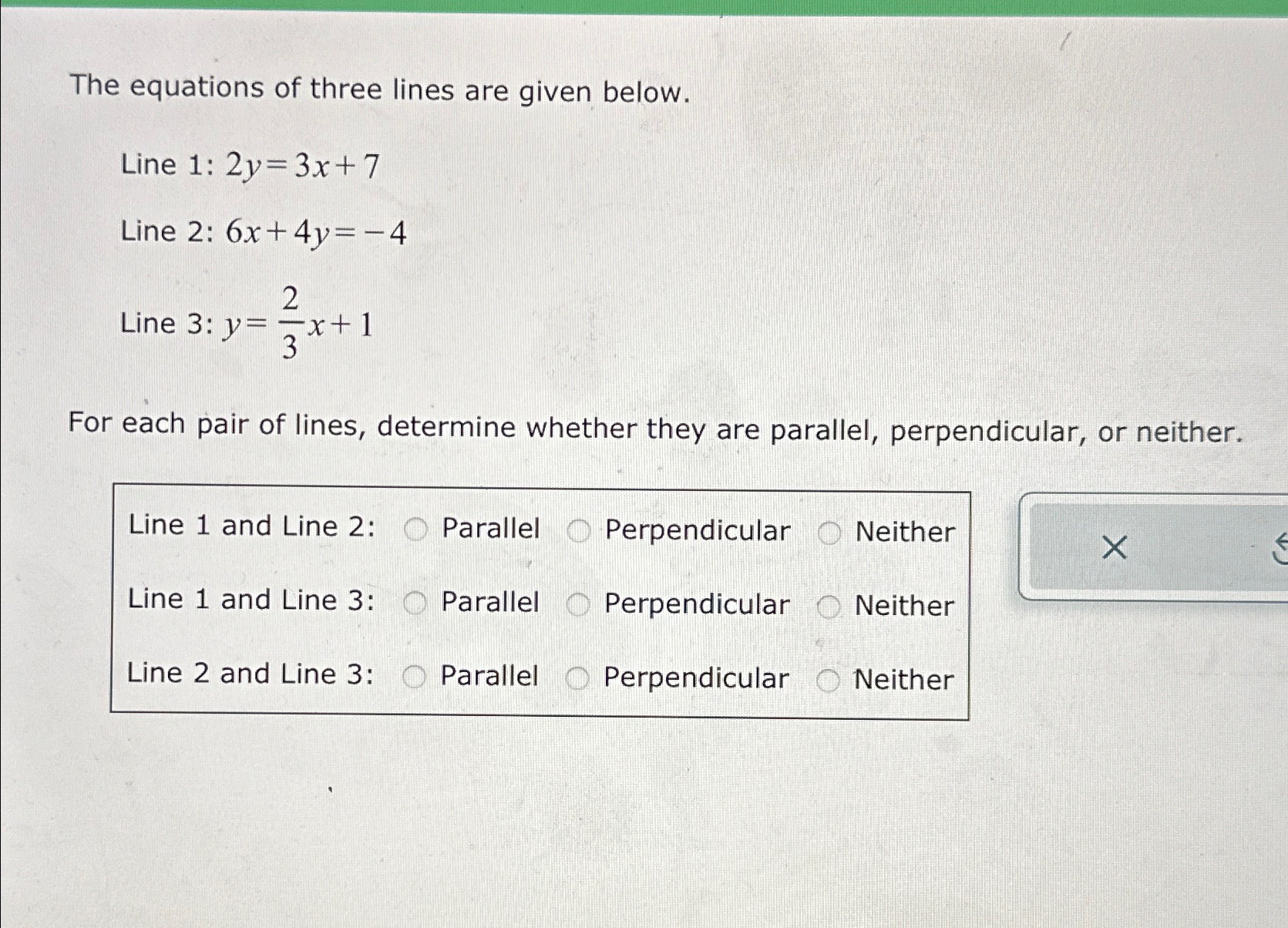 Solved The equations of three lines are given below.Line 1: | Chegg.com