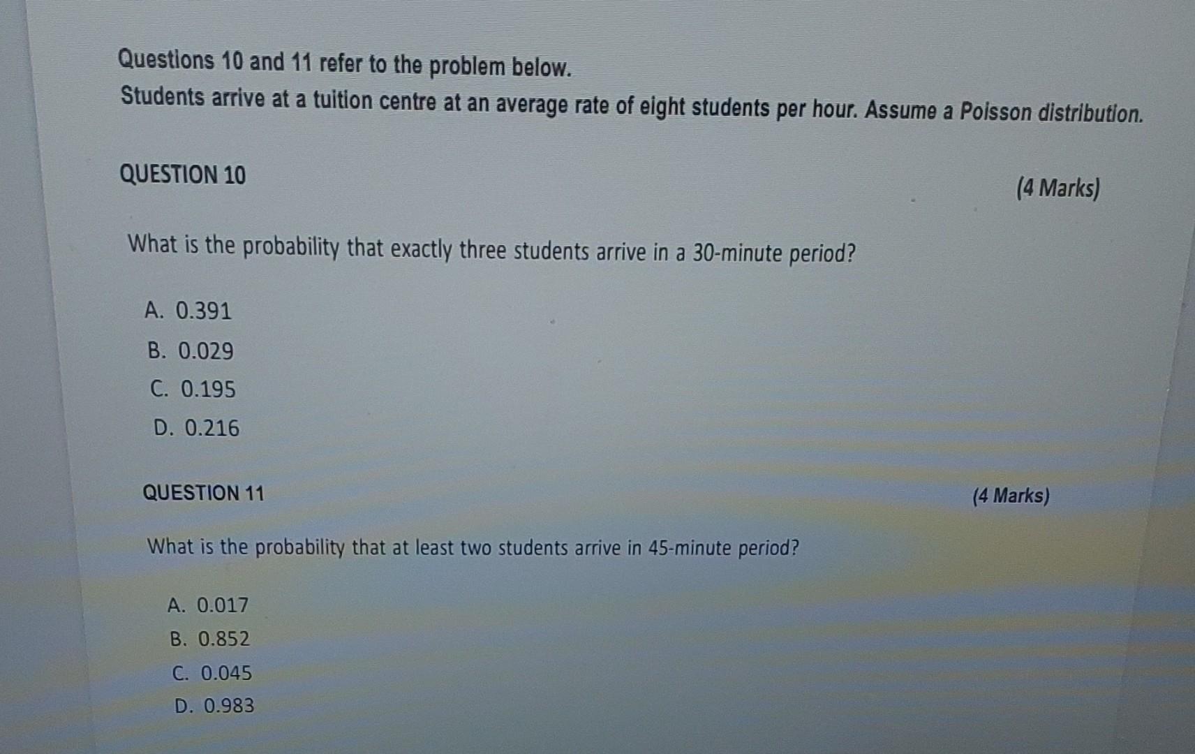 Solved Questions 10 and 11 refer to the problem below. | Chegg.com