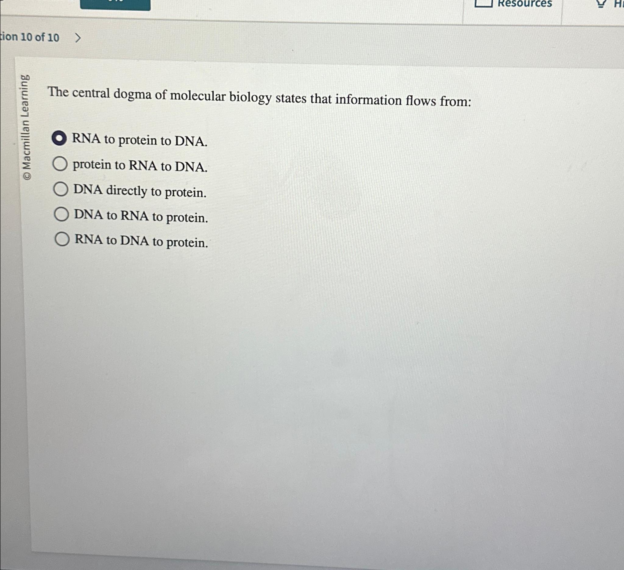 Solved ion 10 ﻿of 10The central dogma of molecular biology | Chegg.com