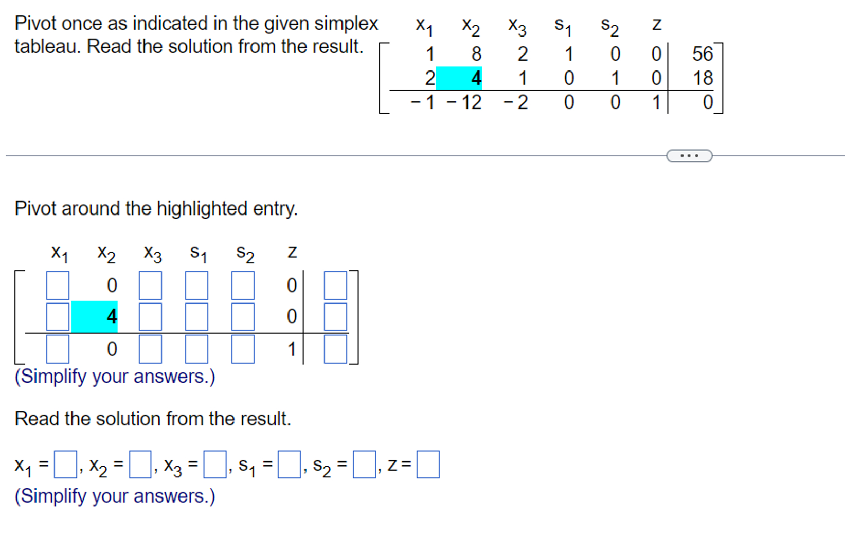 Solved Pivot once as indicated in the given simplex | Chegg.com