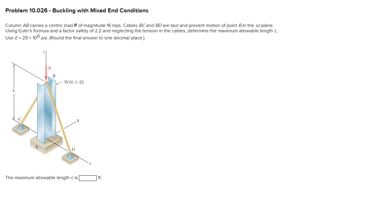 Solved Problem 10.026 - ﻿Buckling with Mixed End | Chegg.com