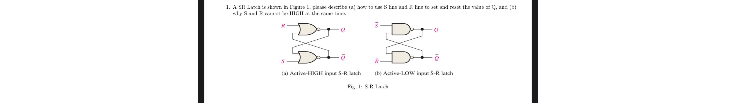 Solved A SR Latch is shown in Figure 1, ﻿please describe (a) | Chegg.com