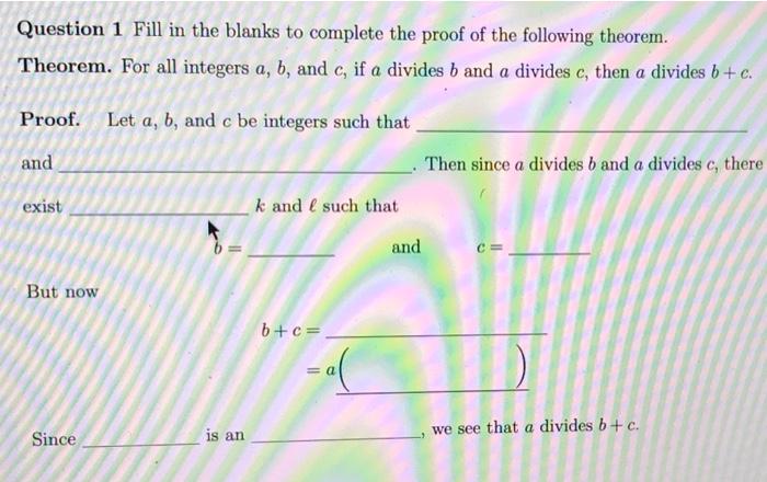 Question 1 Fill in the blanks to complete the proof | Chegg.com