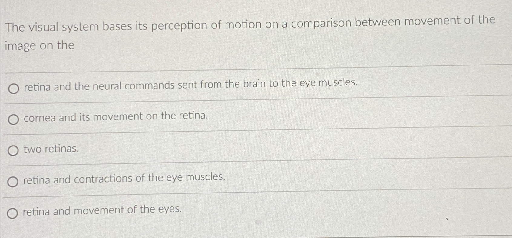 Solved The visual system bases its perception of motion on a | Chegg.com