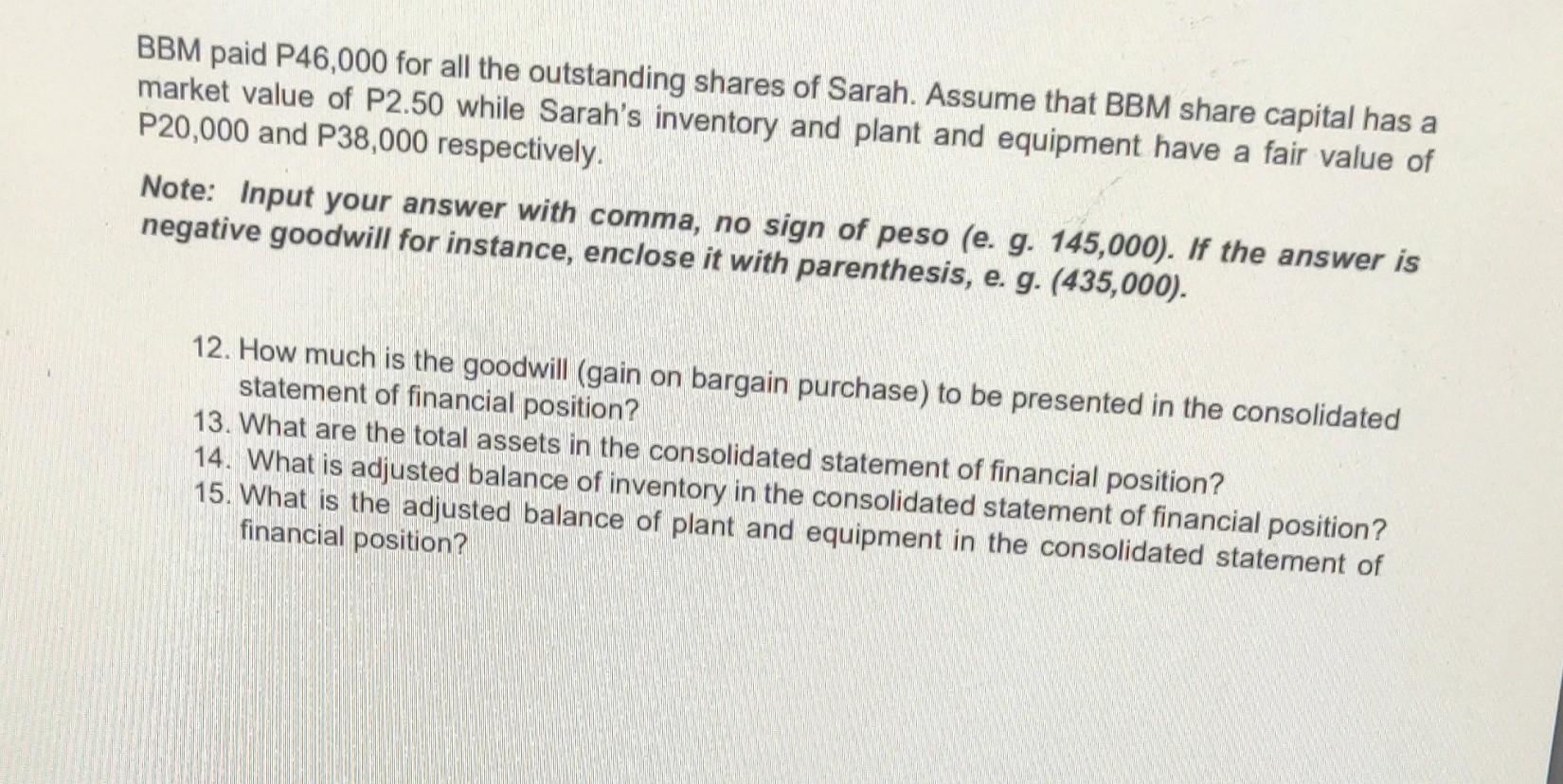 Solved Problem 5 The statement of financial position of BBM | Chegg.com