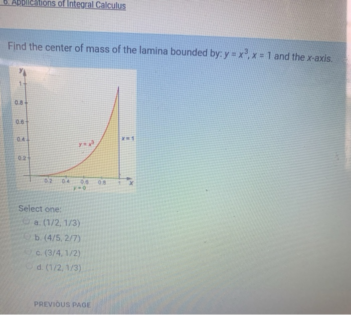 Solved 6. Applications of Integral Calculus Find the center | Chegg.com