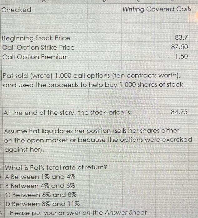 Solved Checked Writing Covered Calls Beginning Stock Price | Chegg.com