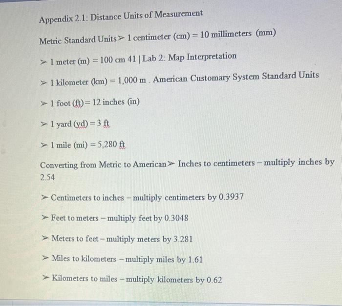 Appendix 2.1: Distance Units of Measurement Metric | Chegg.com