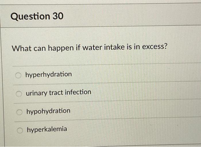 Solved What can happen if water intake is in excess? | Chegg.com