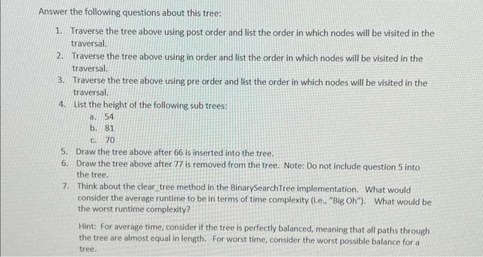 Solved Instructions Take the following tree: Answer the | Chegg.com