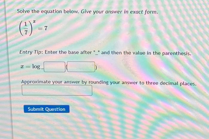 Solved Solve the equation below. Give your answer in exact | Chegg.com
