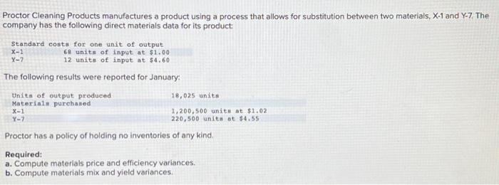 Solved Proctor Cleaning Products manufactures a product | Chegg.com