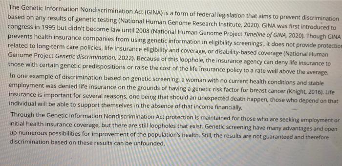 Solved The Genetic Information Nondiscrimination Act (GINA) | Chegg.com