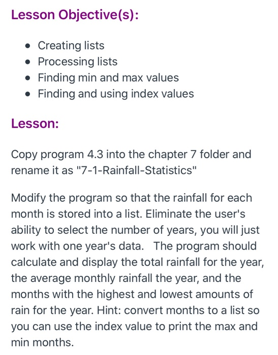 Solved Programming Practice 7.1: Rainfall Statistics 15 pts | Chegg.com