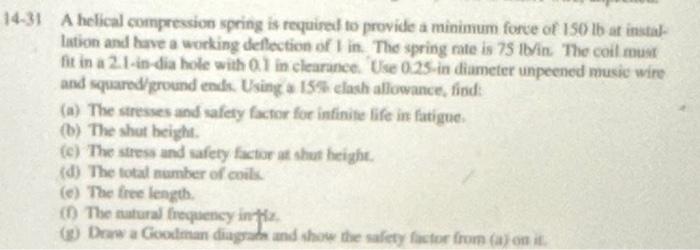 Solved 14-31 A helical compression spring is required to | Chegg.com