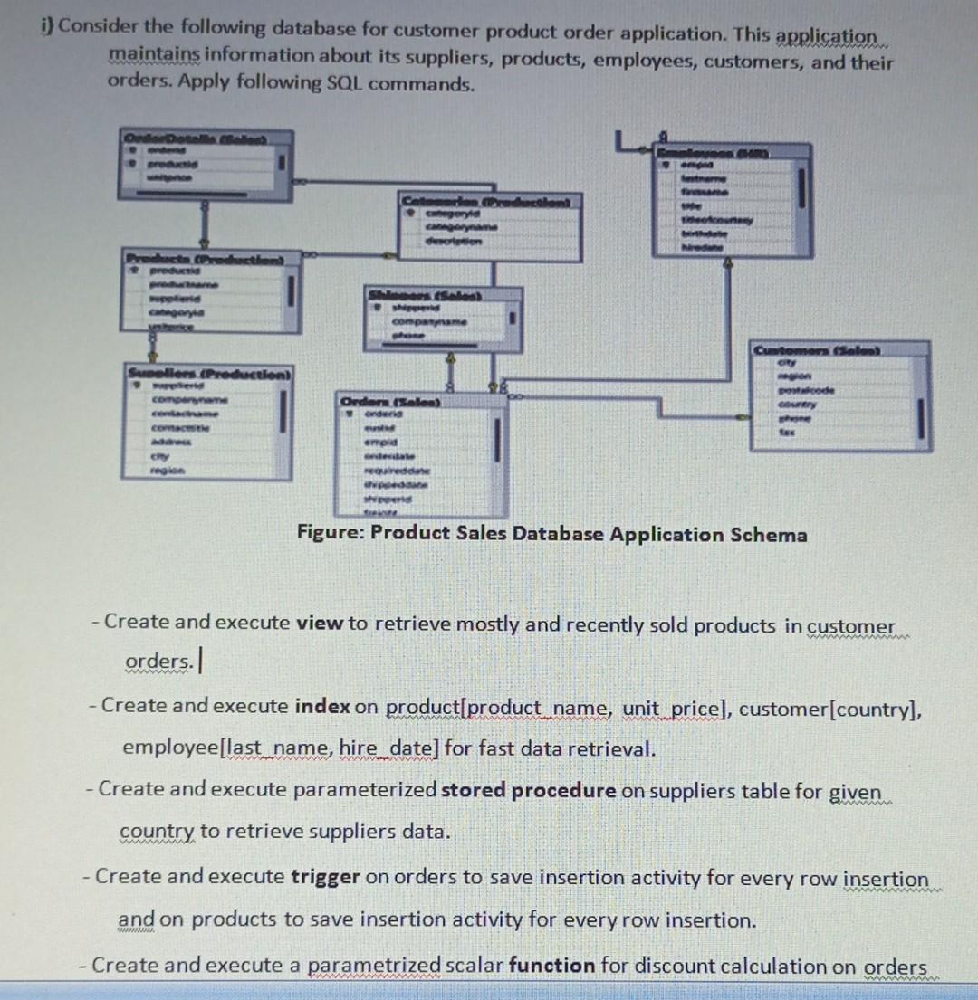 i) Consider the following database for customer | Chegg.com