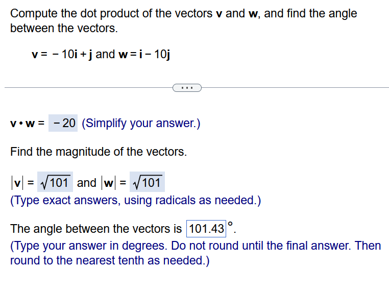 Solved Compute the dot product of the vectors v ﻿and w, ﻿and | Chegg.com