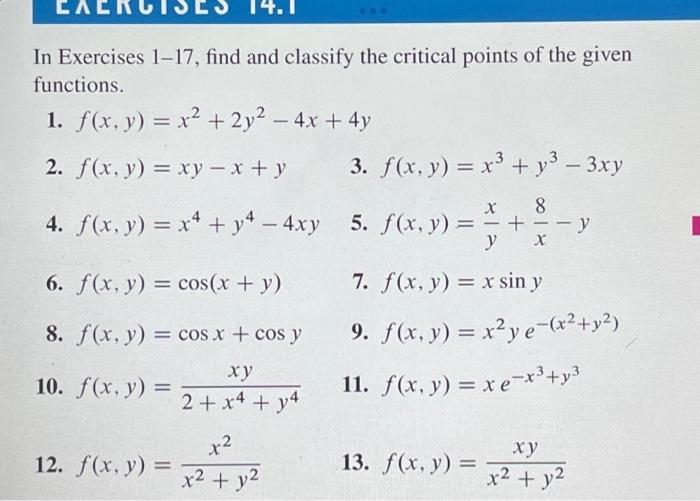 Solved In Exercises 1-17, find and classify the critical | Chegg.com