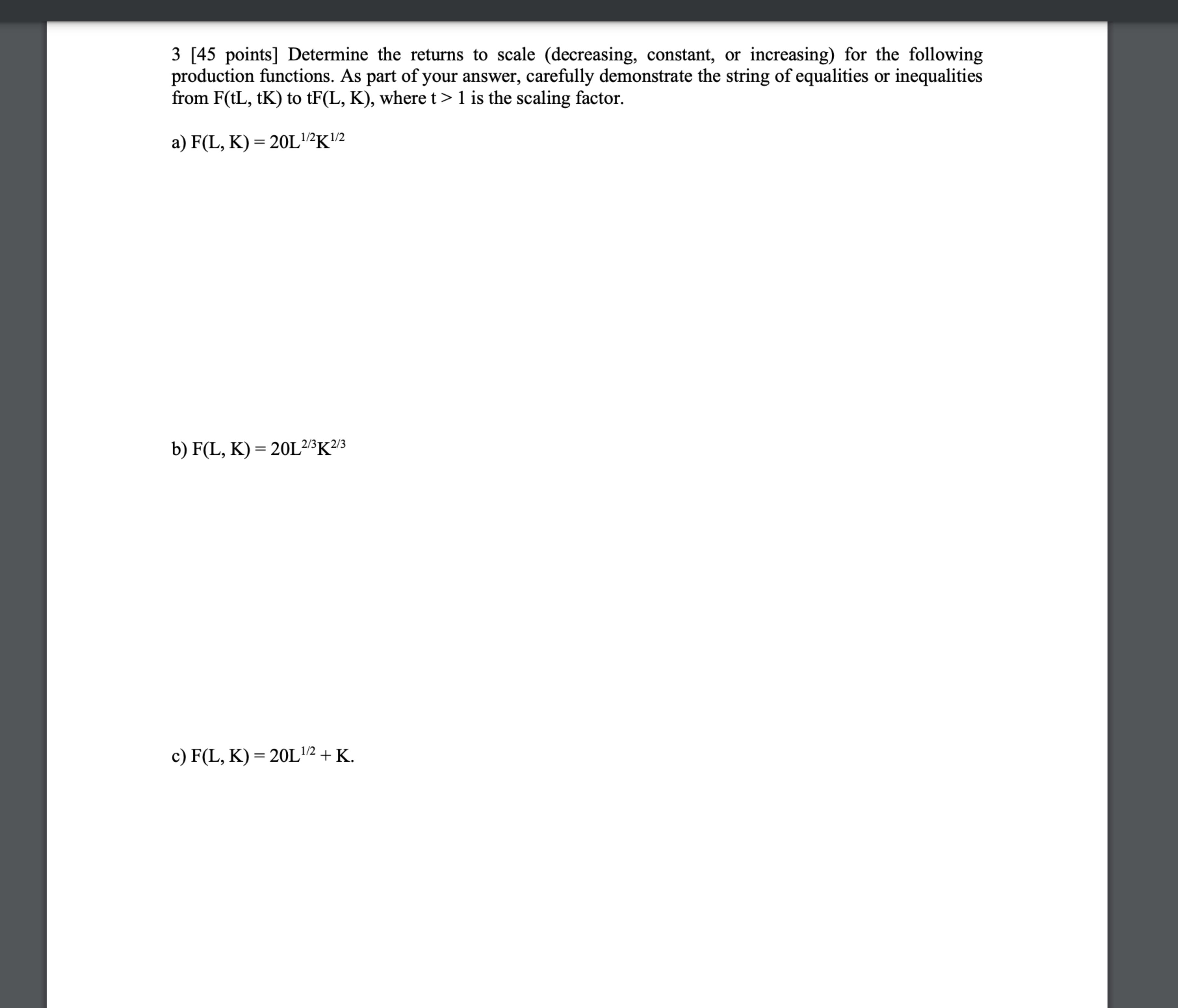 Solved 3 [45 ﻿points] ﻿Determine the returns to scale | Chegg.com