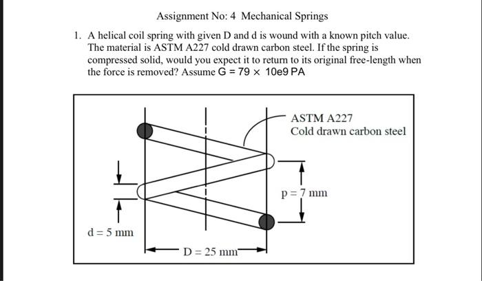 Solved Assignment No: 4 Mechanical Springs 1. A helical coil | Chegg.com