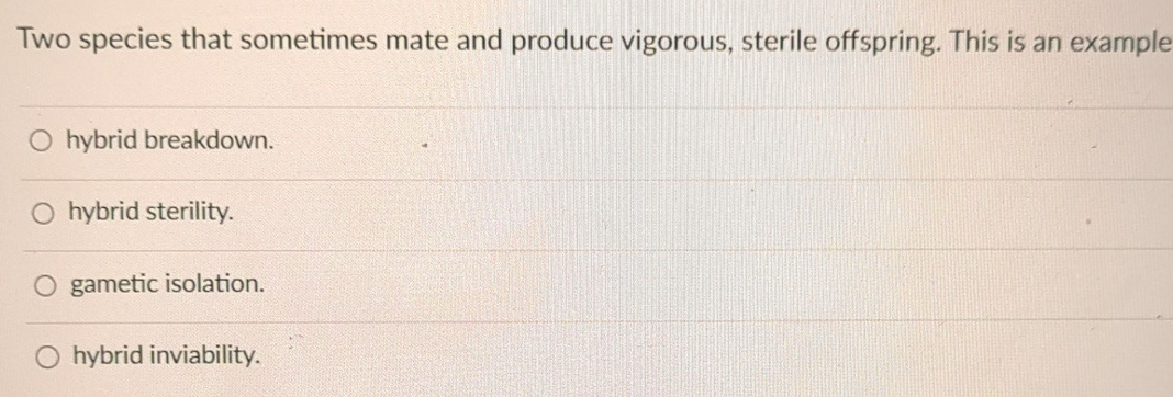 Solved Two species that sometimes mate and produce vigorous, | Chegg.com