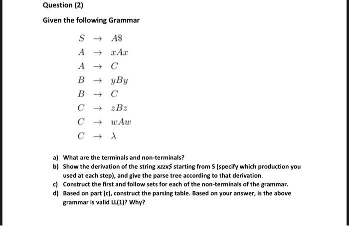 Solved Given the following Grammar | Chegg.com
