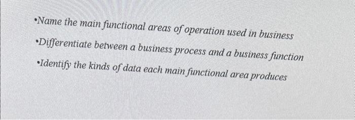 Solved - Name the main functional areas of operation used in | Chegg.com