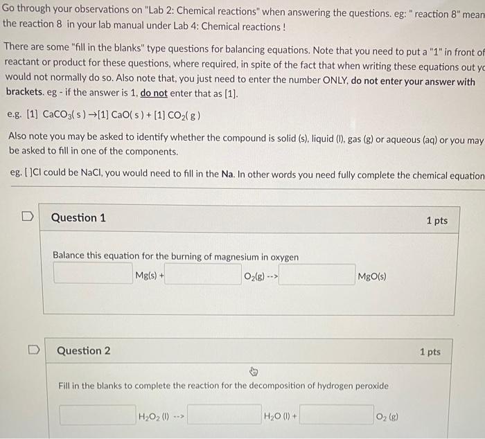 Solved Go through your observations on "Lab 2: Chemical | Chegg.com