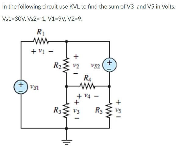 Solved In the following circuit use KVL to find the sum of | Chegg.com