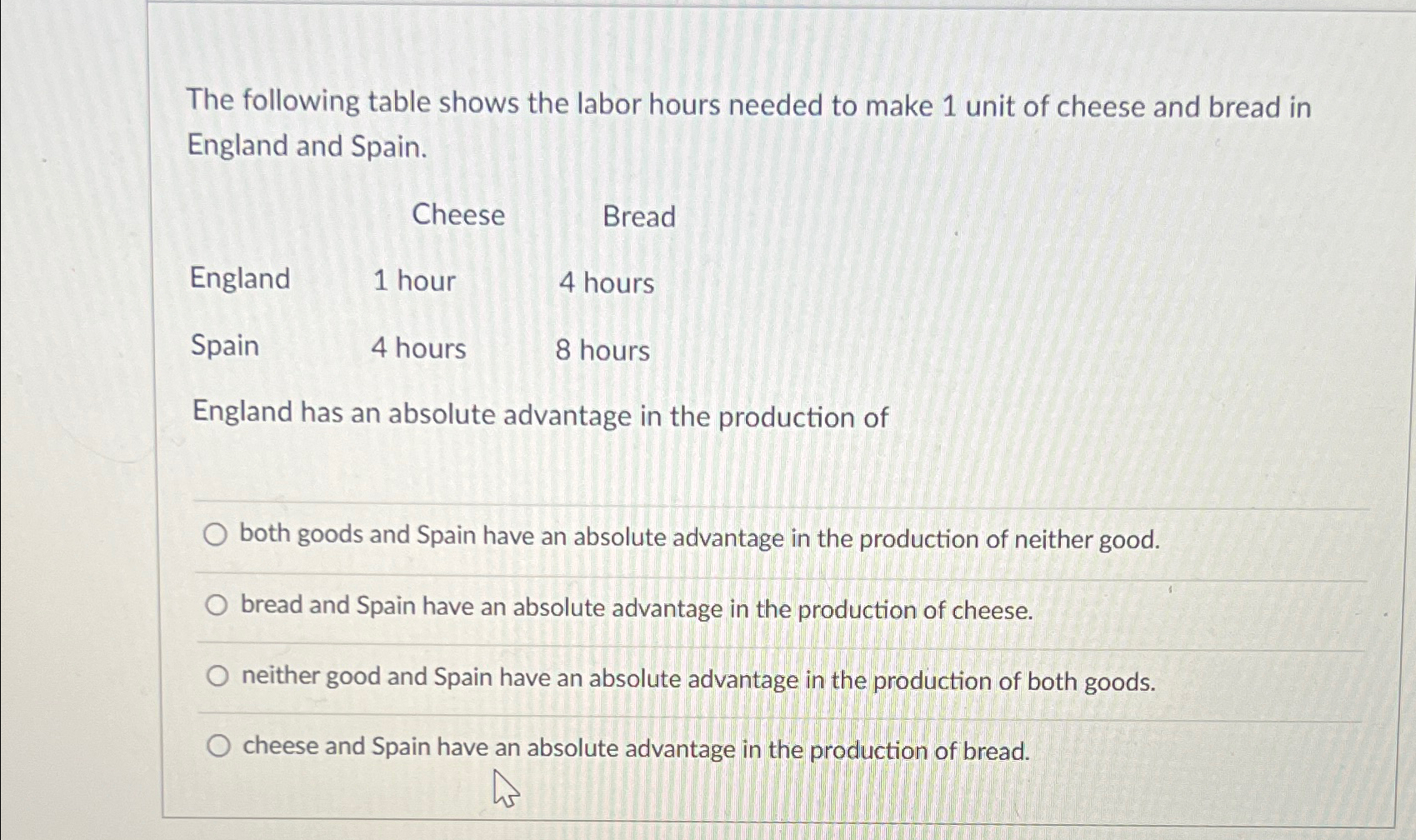 Solved The following table shows the labor hours needed to | Chegg.com
