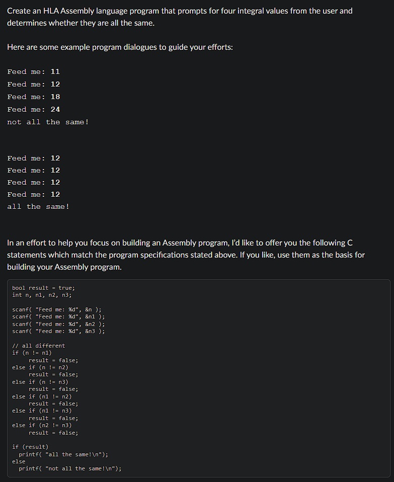 Solved HLA question. Create an HLA program that prompts the | Chegg.com