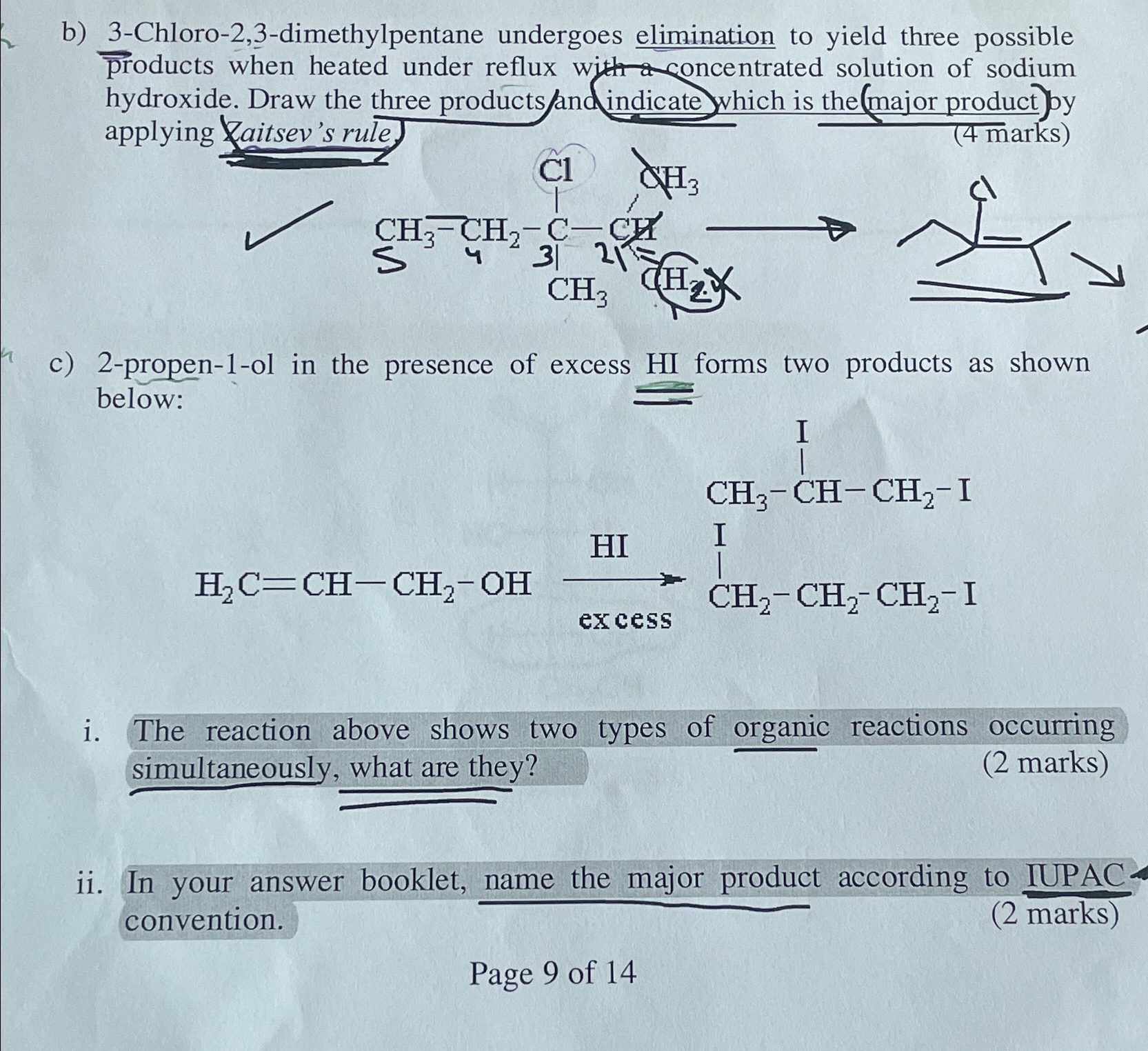 Solved b) 3-Chloro-2,3-dimethylpentane undergoes elimination | Chegg.com