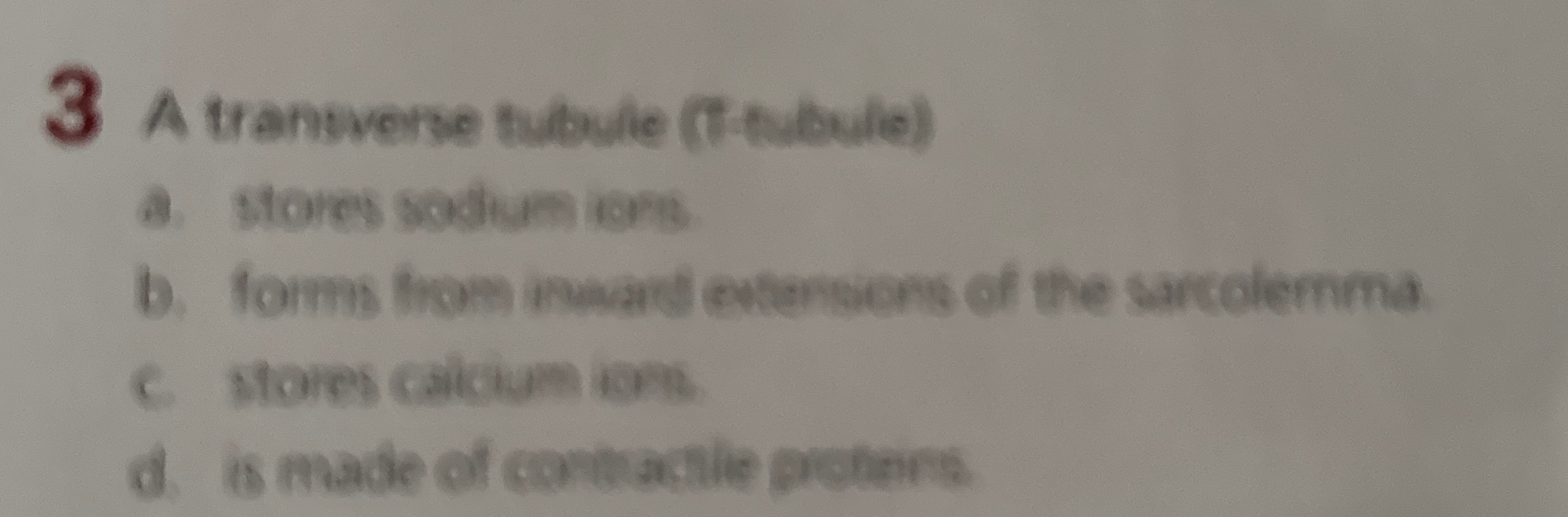 Solved 3 ﻿A transverse tubule (t-tubule)a. ﻿stores sodium | Chegg.com