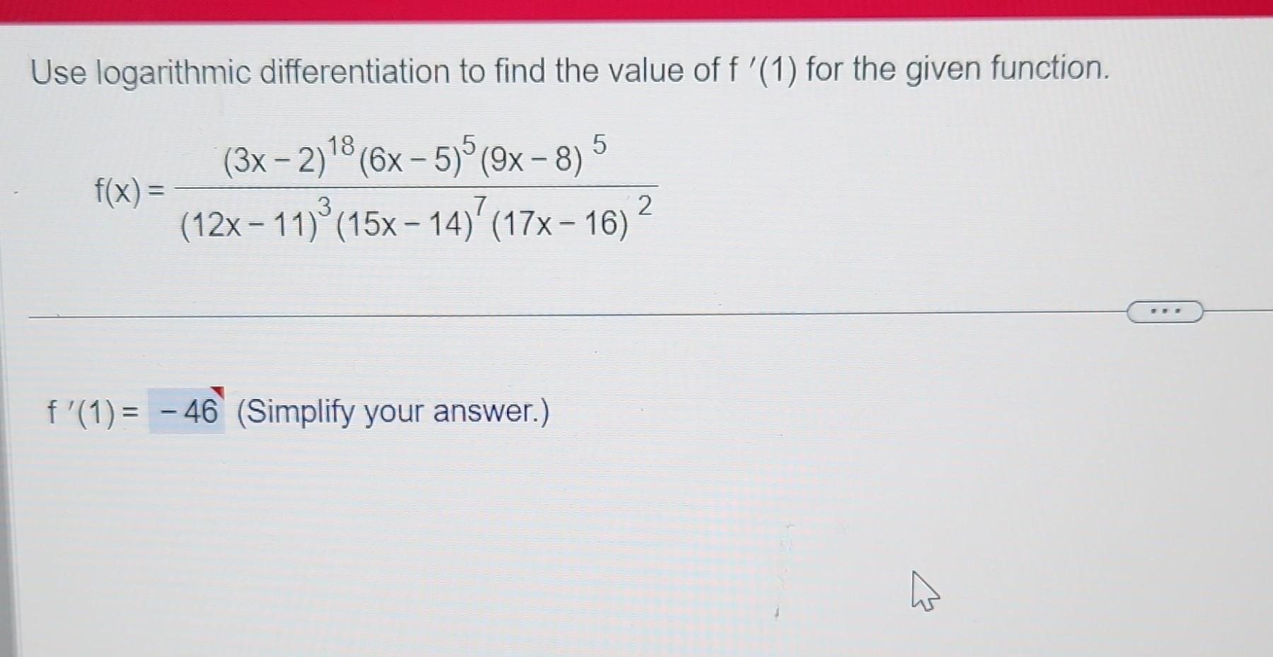 Solved Use logarithmic differentiation to find the value of | Chegg.com