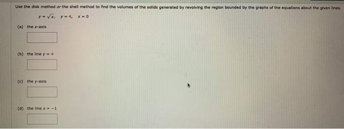 Solved Use the disk method or the shell method to find the | Chegg.com