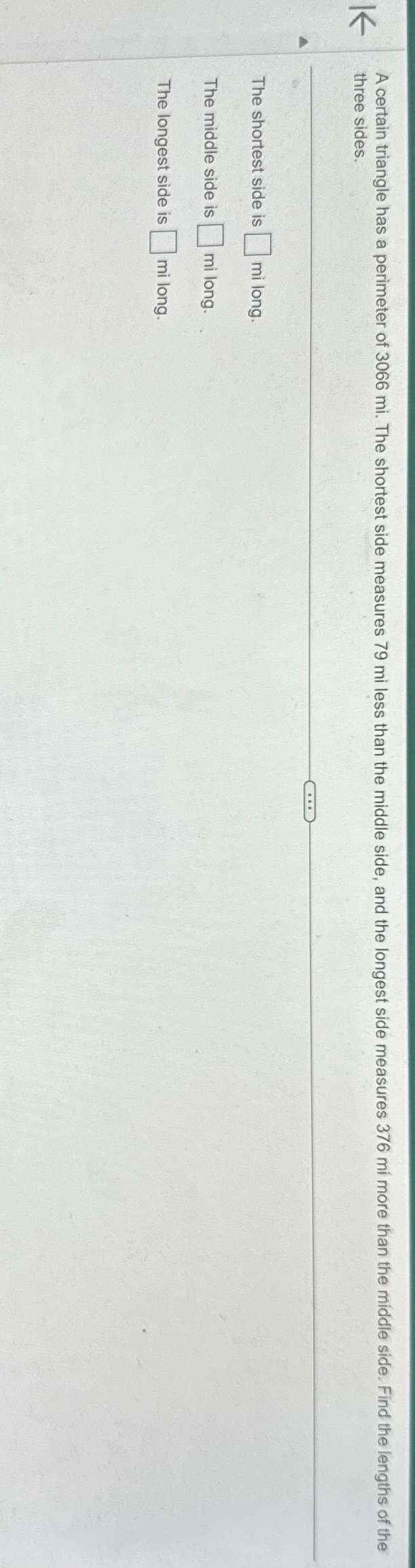 Solved A certain triangle has a perimeter of 3066mi. ﻿The | Chegg.com