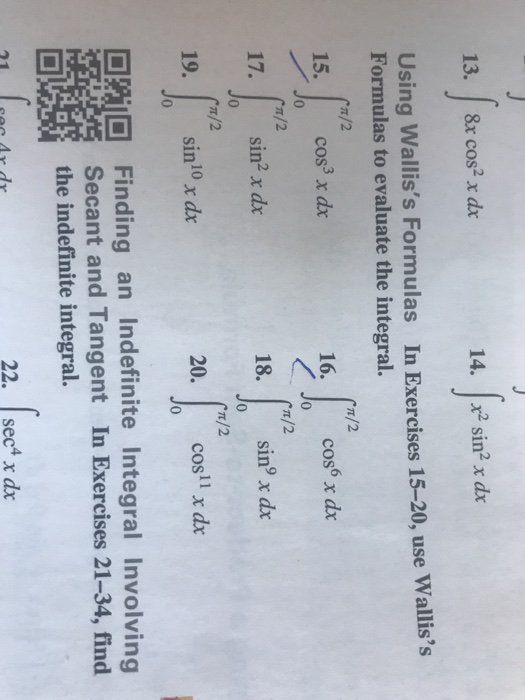 Solved S. 13. 8x cos2 x dx 14. sin2 x dx Using Wallis's | Chegg.com