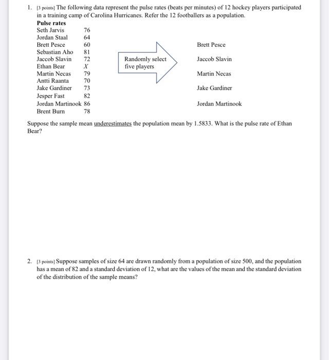 Solved 1. [3 points] The following data represent the pulse | Chegg.com