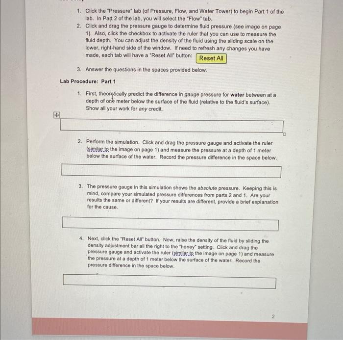 Solved 1. Click the "Pressure" tab (of Pressure, Flow, and | Chegg.com